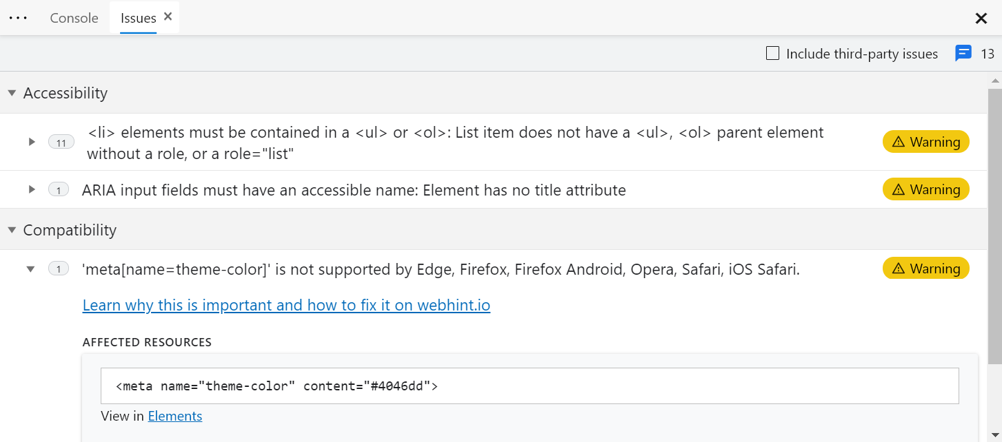 DevTools: webhint integration in Issues | MSEdgeExplainers